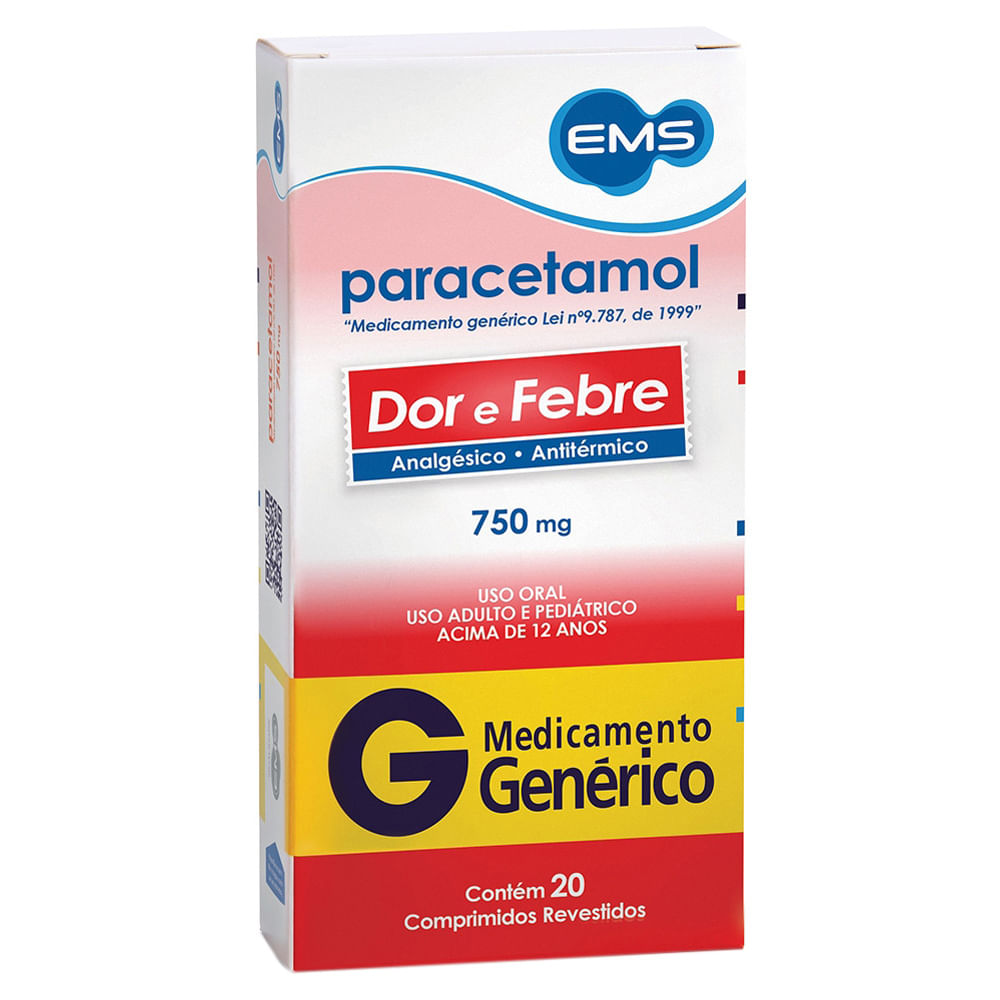 Paracetamol Genérico EMS 750mg | Com 20 Comprimidos - Coop Drogaria