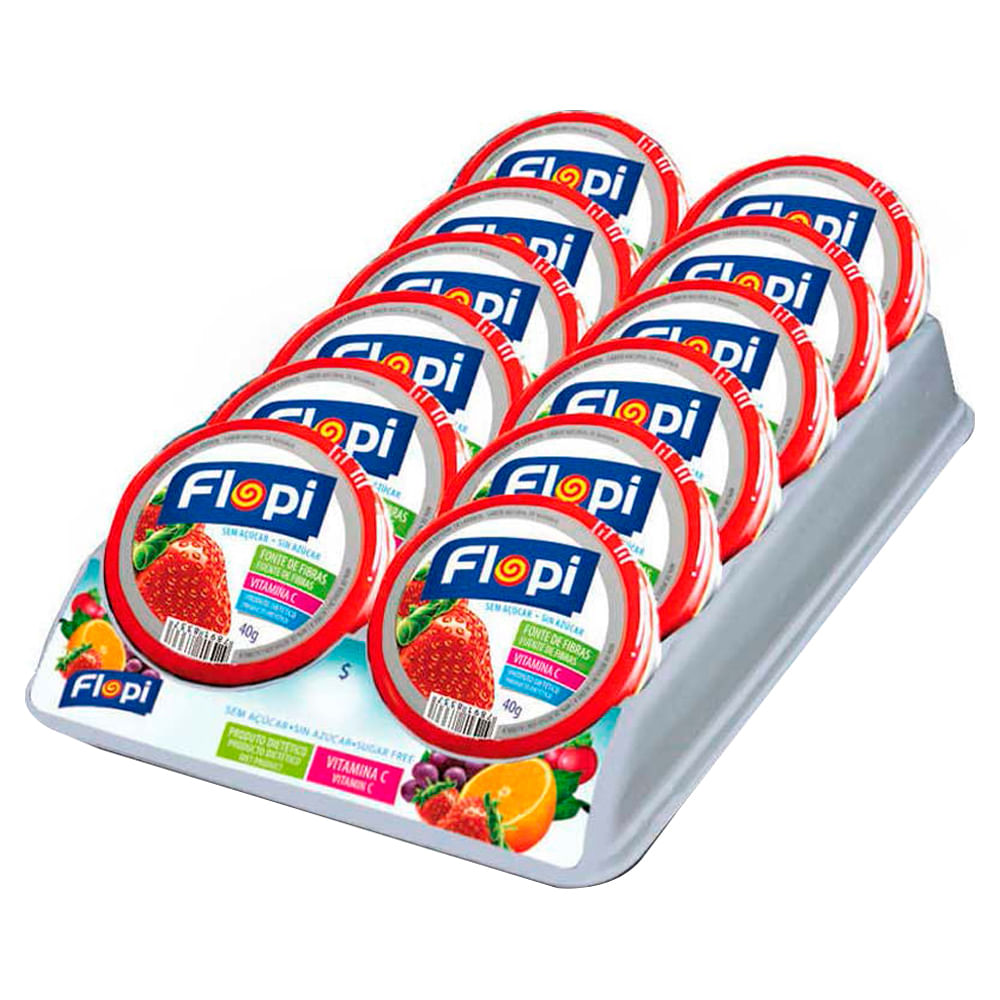 Bala Dura Flopi Morango sem Açúcar Lata 40g - Coop Drogaria