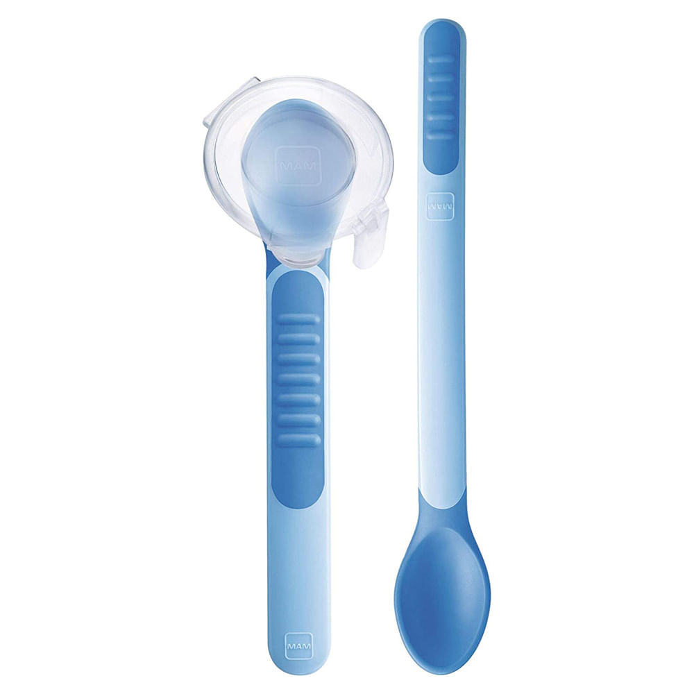 Colher Infantil Mam Termo Sensível Azul | Com 2 Unidades - Coop Drogaria