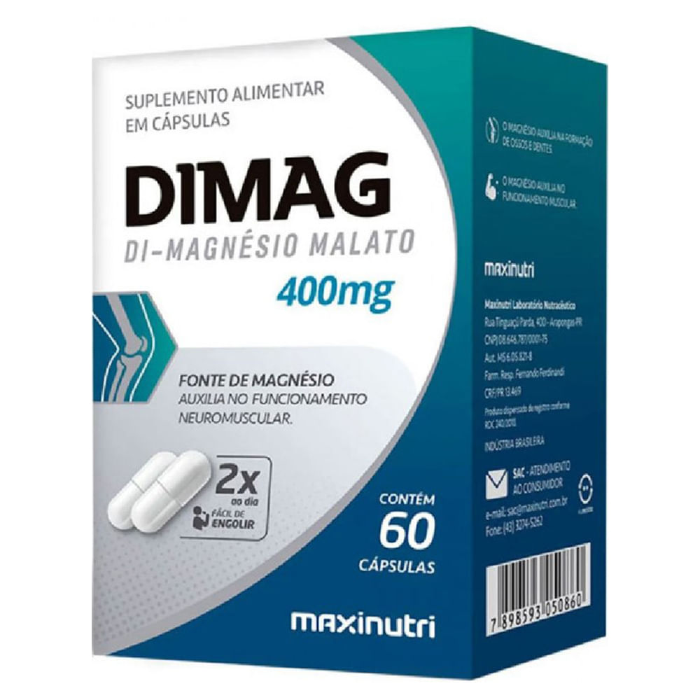 Di-Magnesio Malato Dimag Maxinutri 400mg | Com 60 Cápsulas - Coop Drogaria