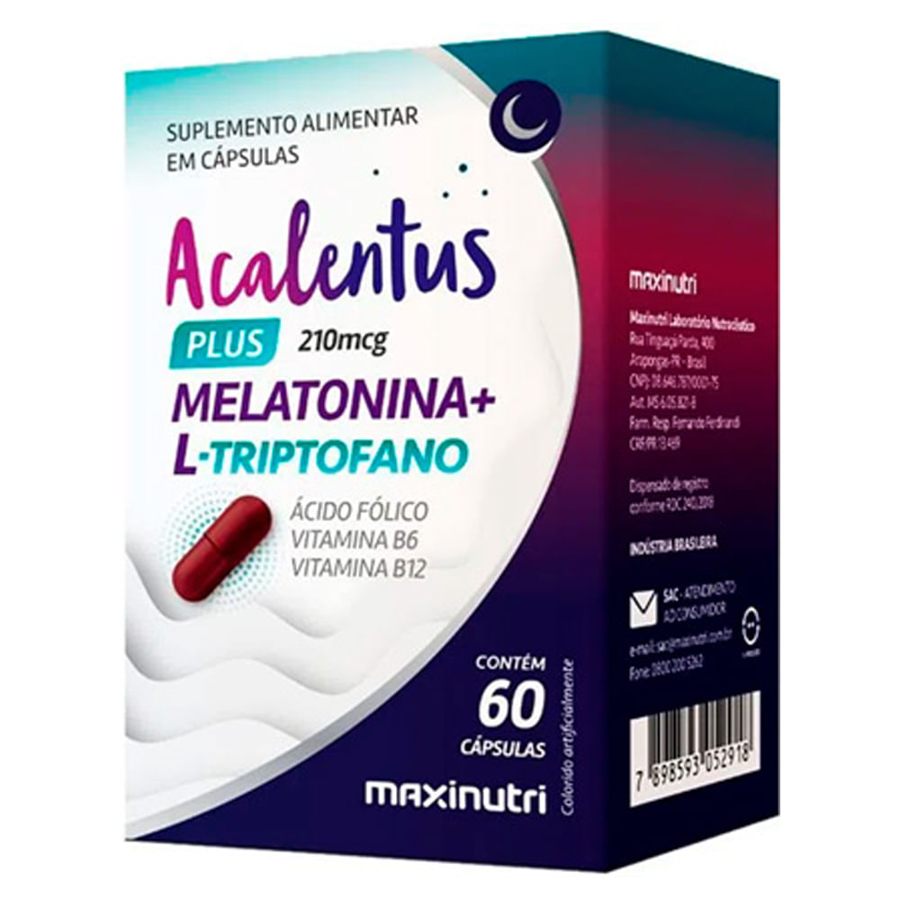 Acalentus Plus Melatonina + L-Triptofano Maxinutri 210mg | Com 60 ...