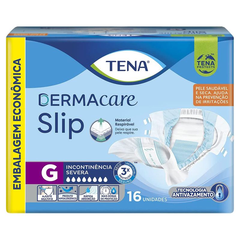Fralda Geriátrica Tena Dermacare Slip Tamanho G - Com 16 Unidades ...
