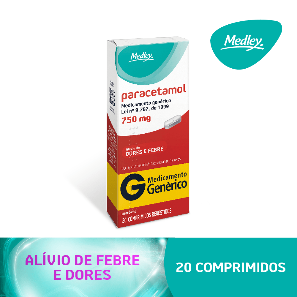 Paracetamol Genérico Medley 750mg | Com 20 Comprimidos - Coop Drogaria