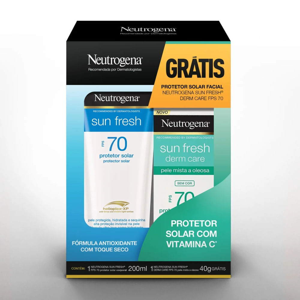 Kit Neutrogena Protetor Sun Fresh FPS 70 Corporal 200ml + FPS 70 facial ...