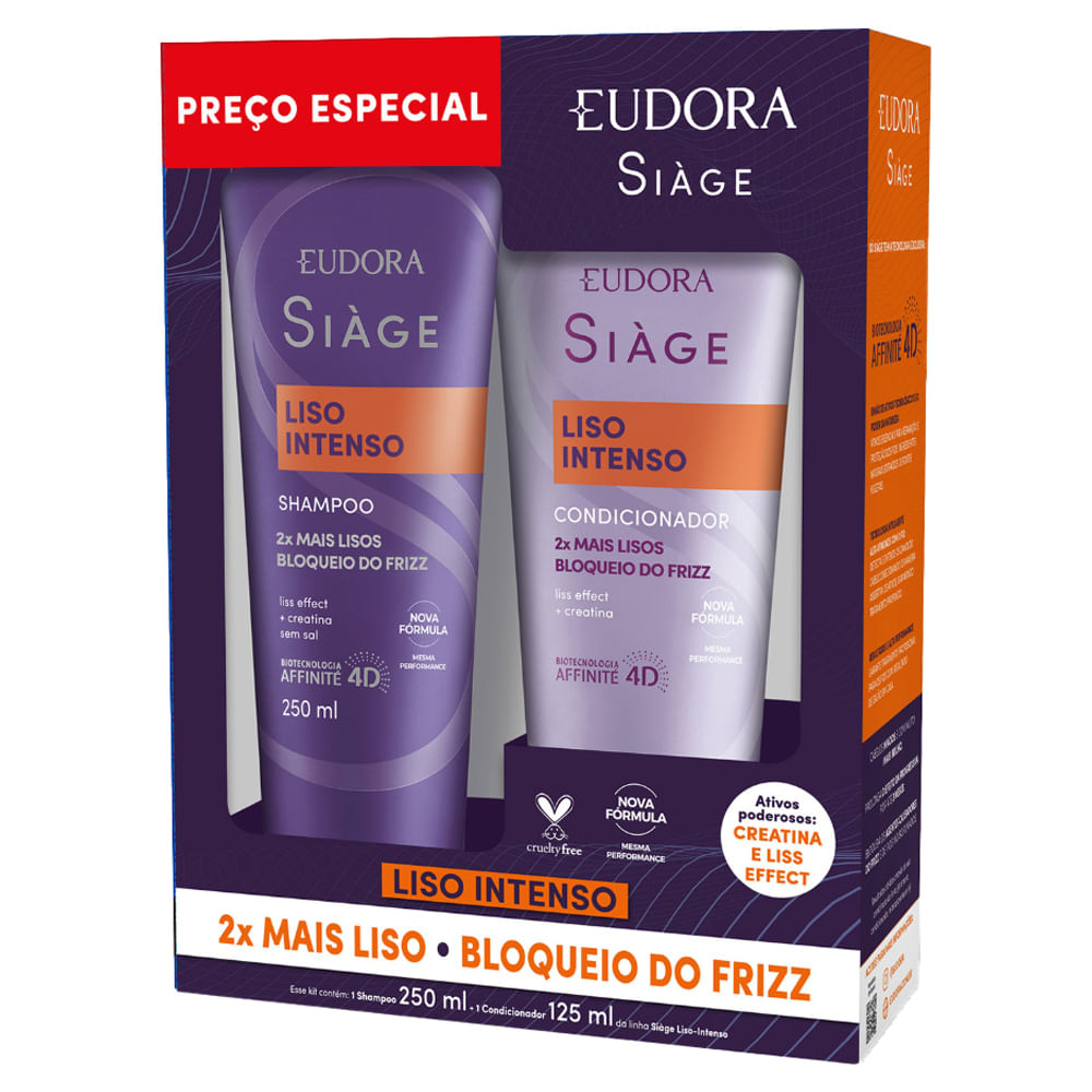 Kit Shampoo 250ml + Condicionador 125ml Eudora Siàge Liso Intenso ...