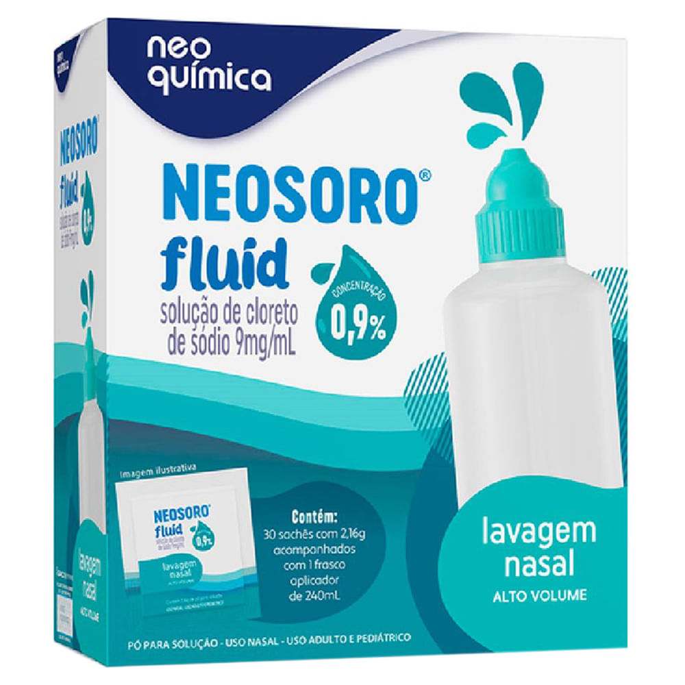 Neosoro Fluído 0,9% Alto Volume Nasal | Com 30 Sachês + Frasco 240ml - Coop Drogaria