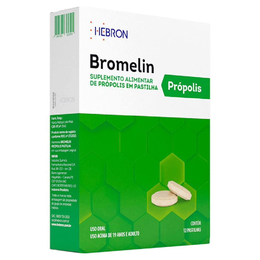 Bromelin Própolis Hebron | Com 12 Comprimidos - Coop Drogaria