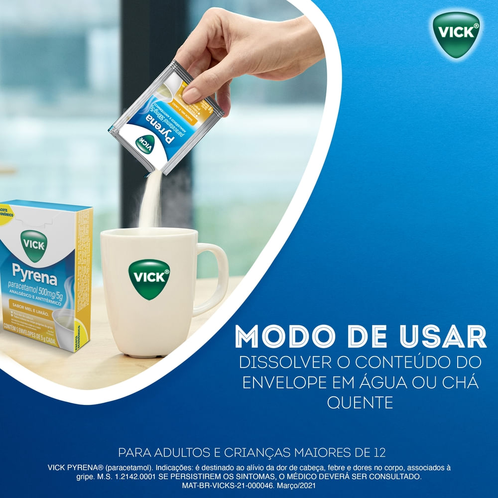 Vick Pyrena Paracetamol 500mg Mel e Limão Sachê 5g - Coop Drogaria