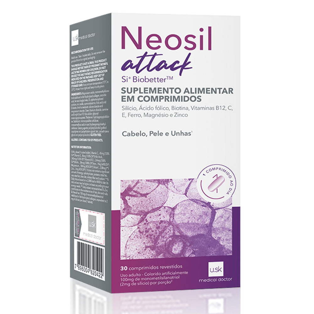 Suplemento Alimentar Neosil Attack Para Cabelos, Unhas e Pele 30 ...