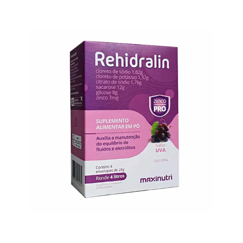 Rehidralin Em Pó Sabor Uva Com 4 Envelopes De 28g - Coop Drogaria